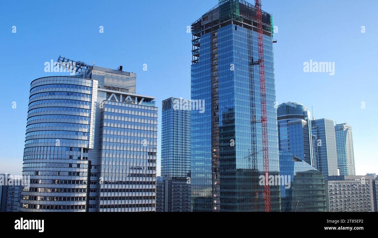 View of a skyscraper under construction. Modern architecture background ...
