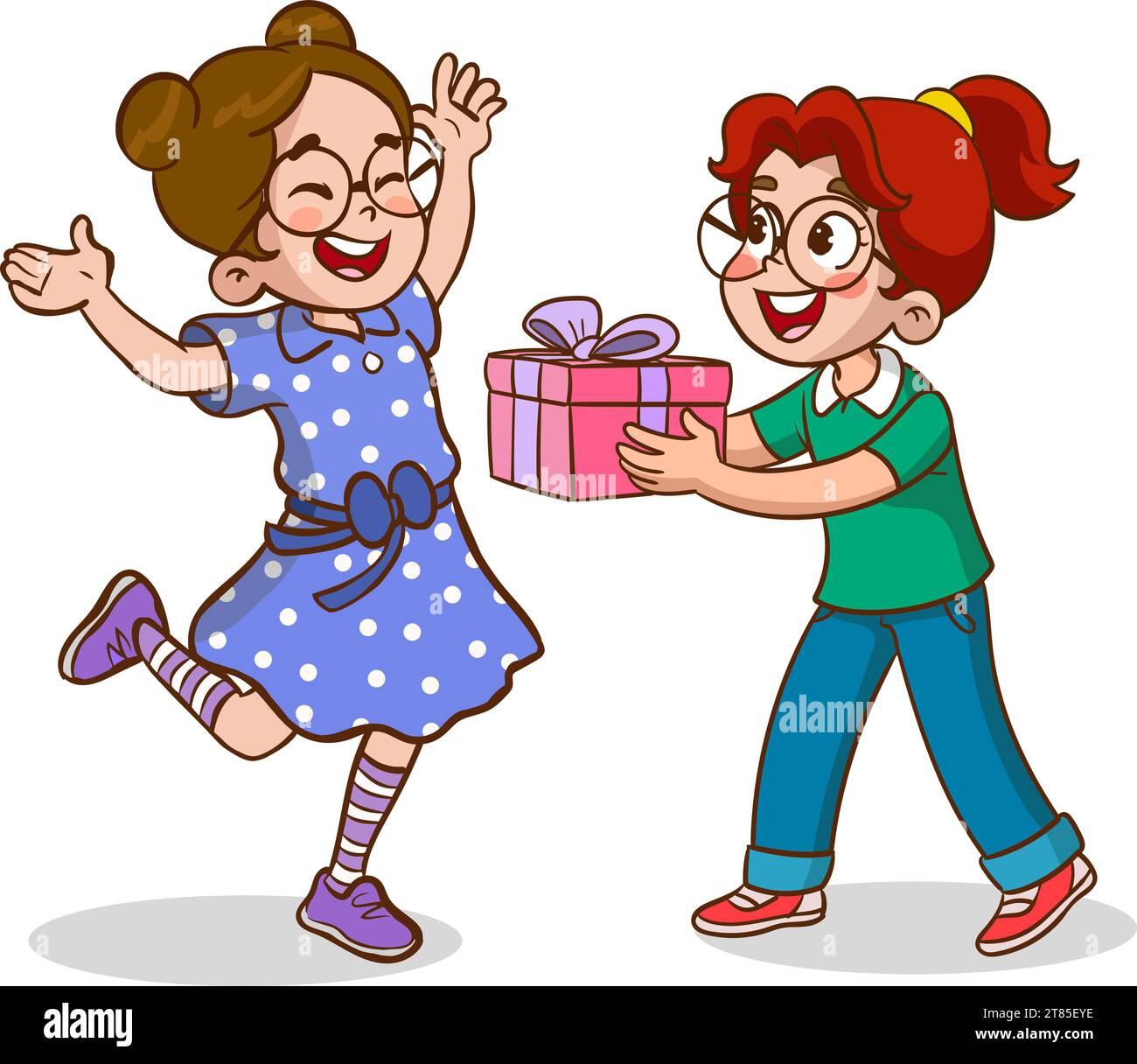 bought a gift for their friend. giving a gift to his friend Stock ...