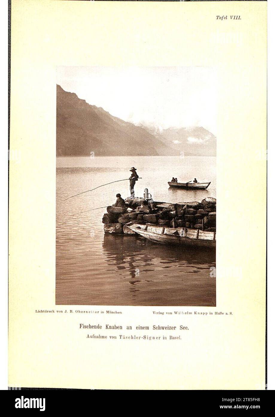 Johann Baptist Obernetter Plate VIII. - Fishing boys on a Swiss lake ...