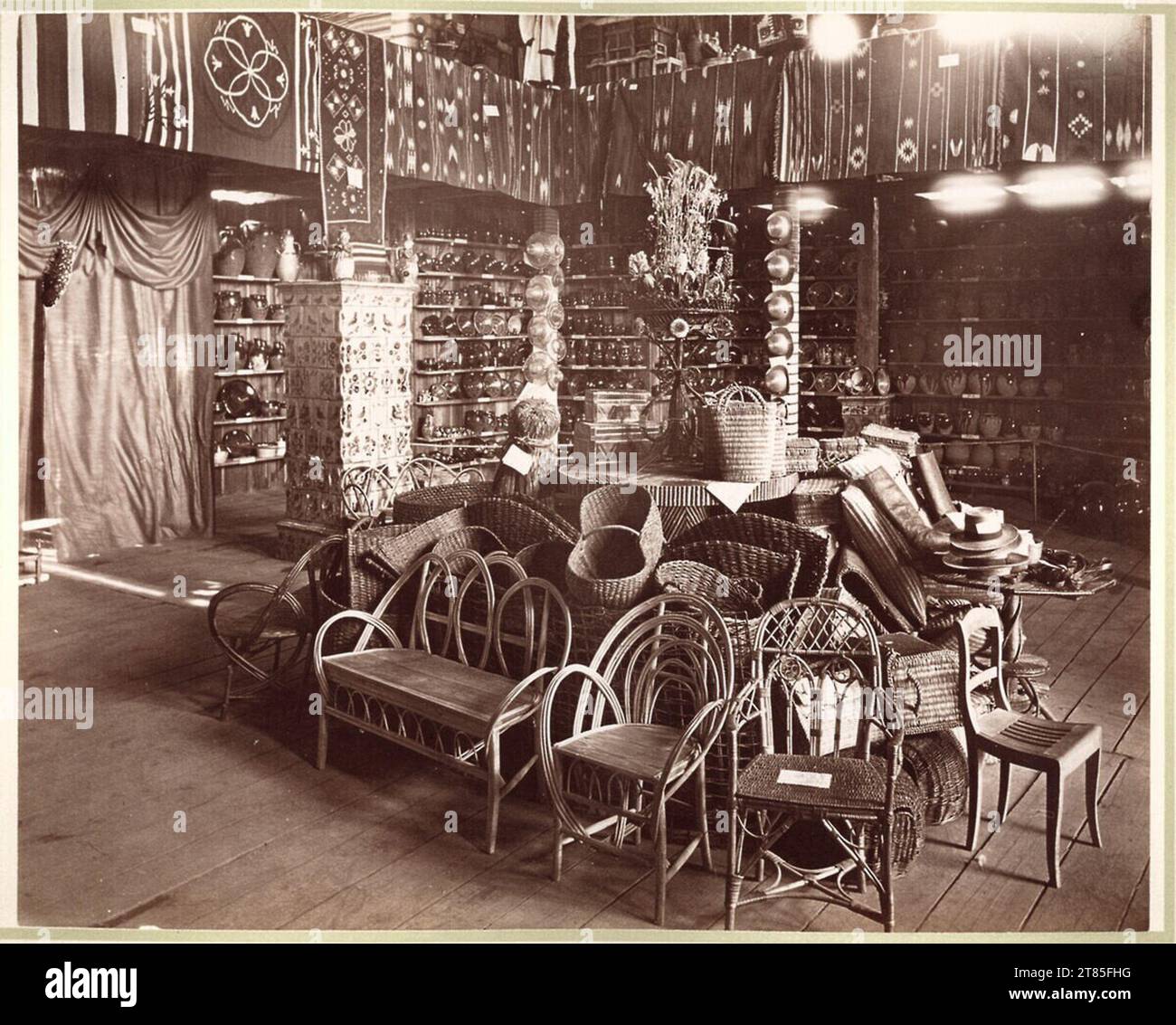 Edward Trzemeski Exhibition Lemberg 1877: Exhibition hall with basket ...