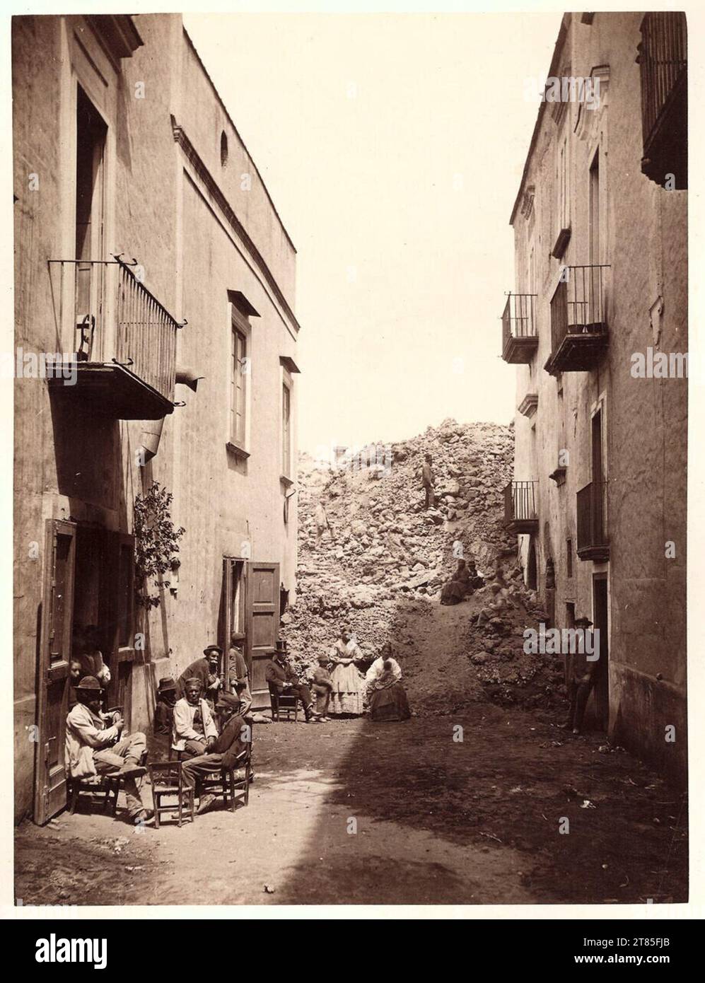 Giorgio Sommer People in front of their houses in Naples with a huge ...