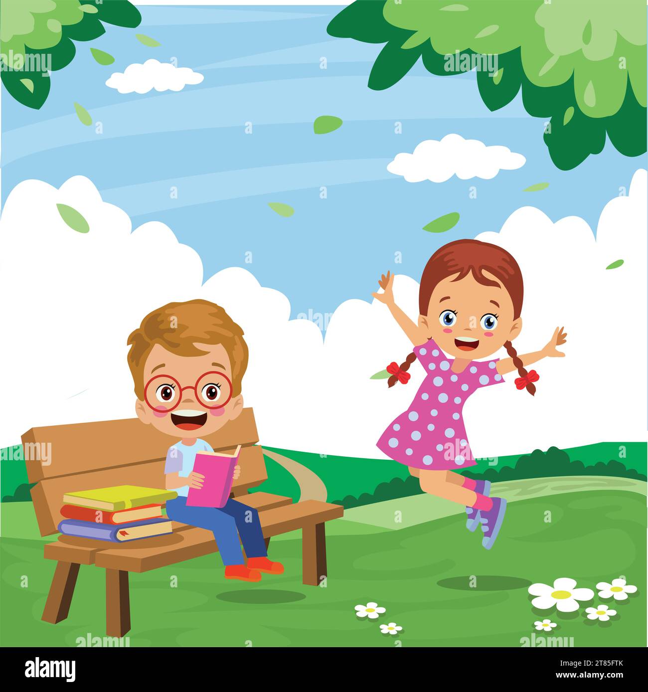 cute happy kids reading book Stock Vector Image & Art - Alamy