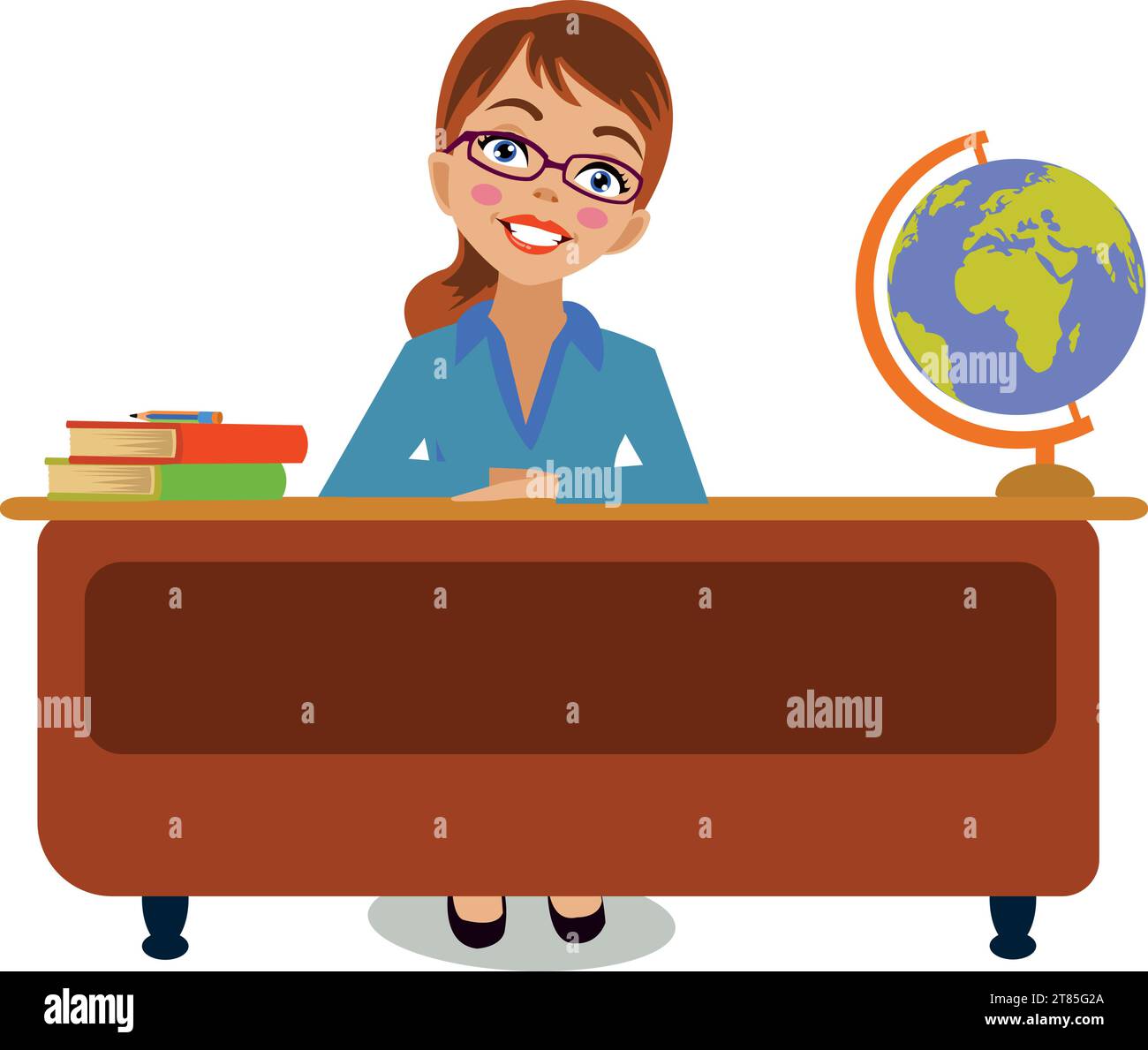 cute teacher and students teaching in front of classroom lesson board ...