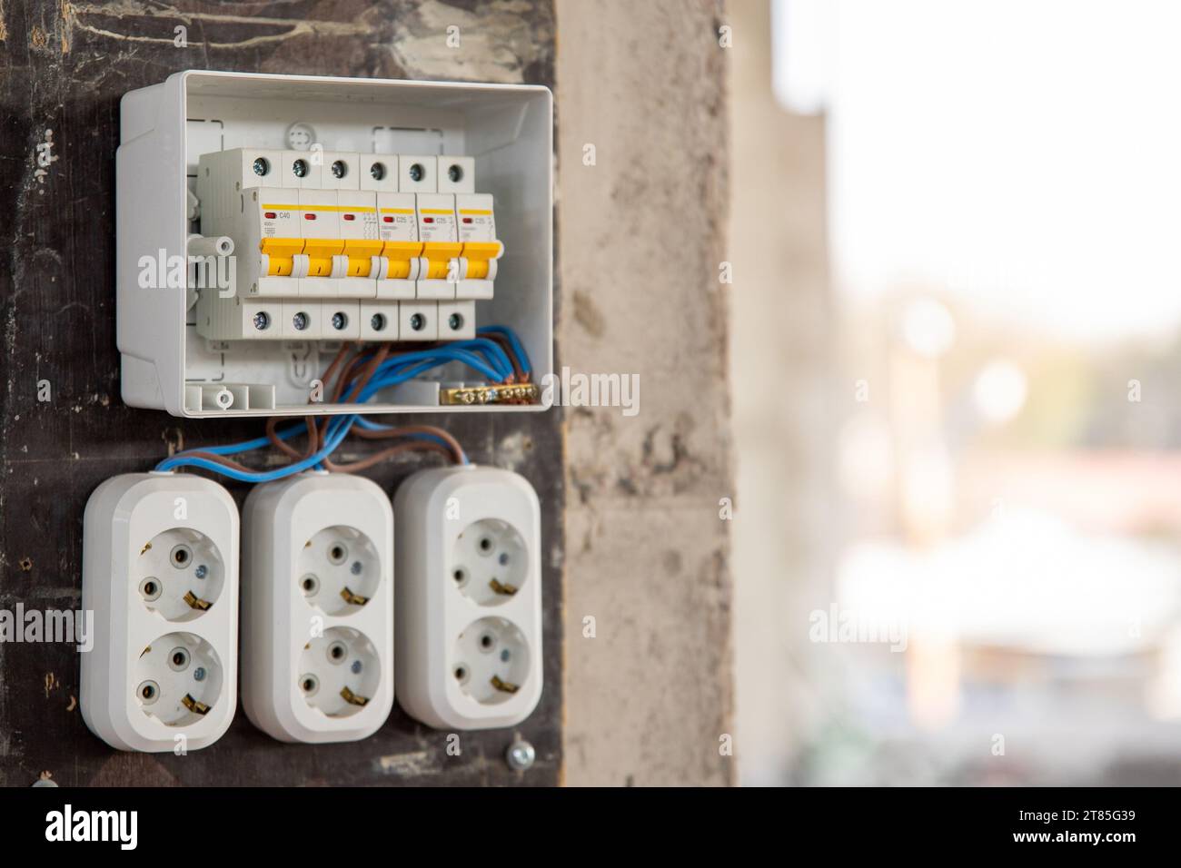 Temporary electrical distribution board with sockets on a construction site Stock Photo - Alamy
