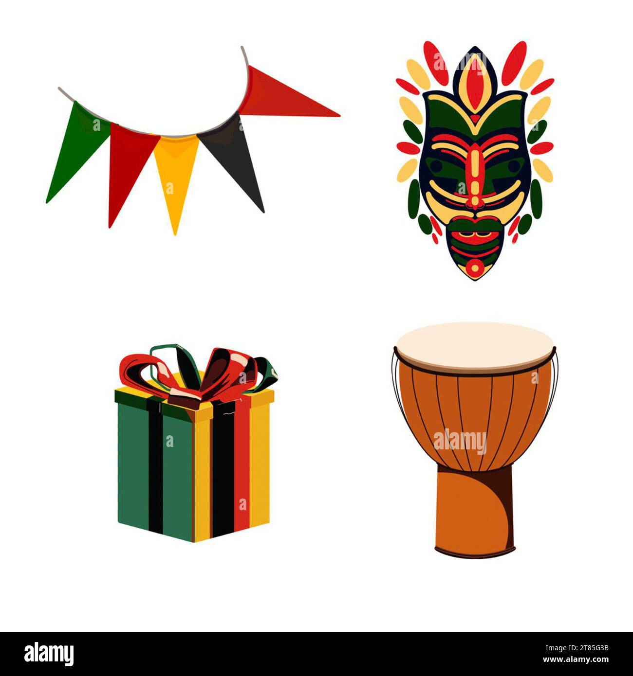 wooden mask, african drum gift and flags on kwanzaa illustration on a ...