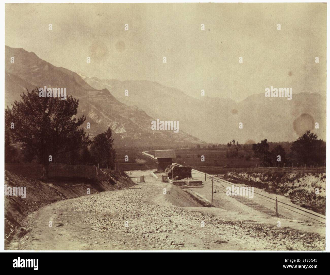 Aimé Civiale The railway in Riddes. Albumin paper according to waxed ...