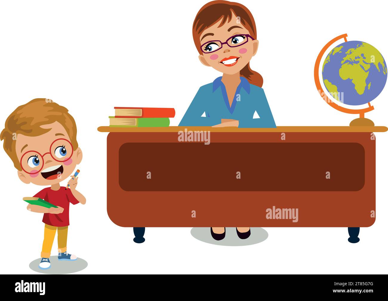 cute teacher and students teaching in front of classroom lesson board ...