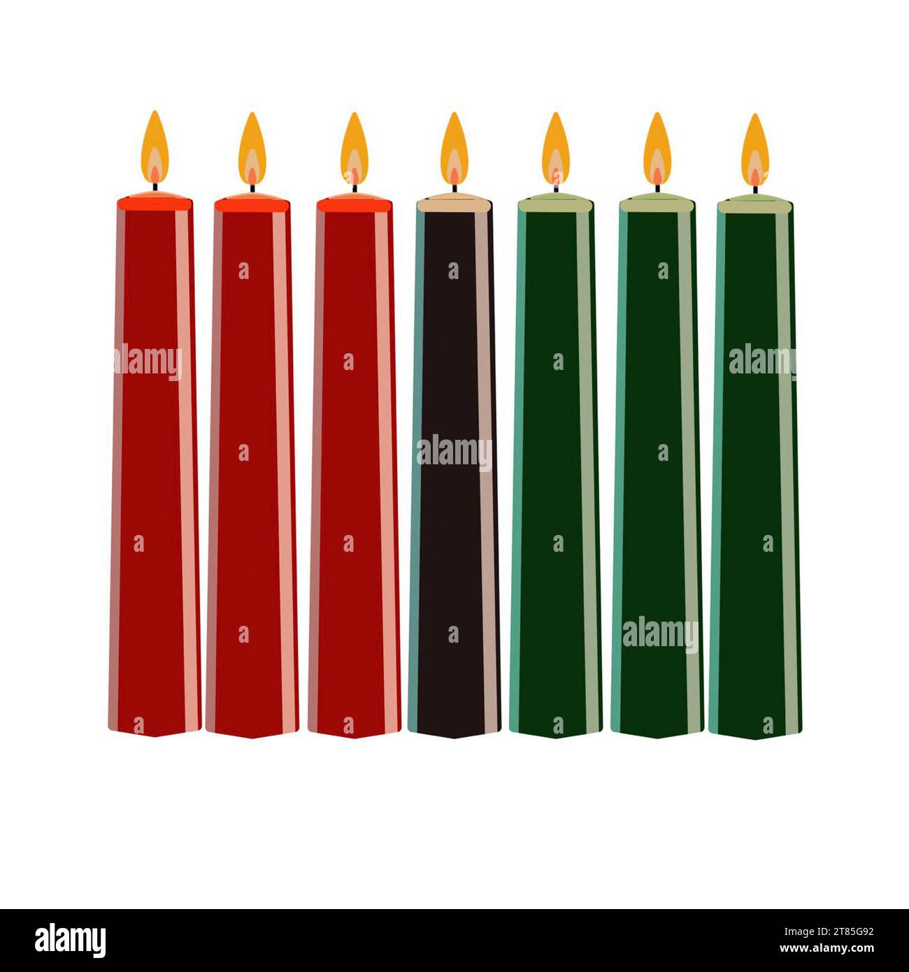 seven Kwanzaa candles. on an isolated white background, hand-drawn. red ...
