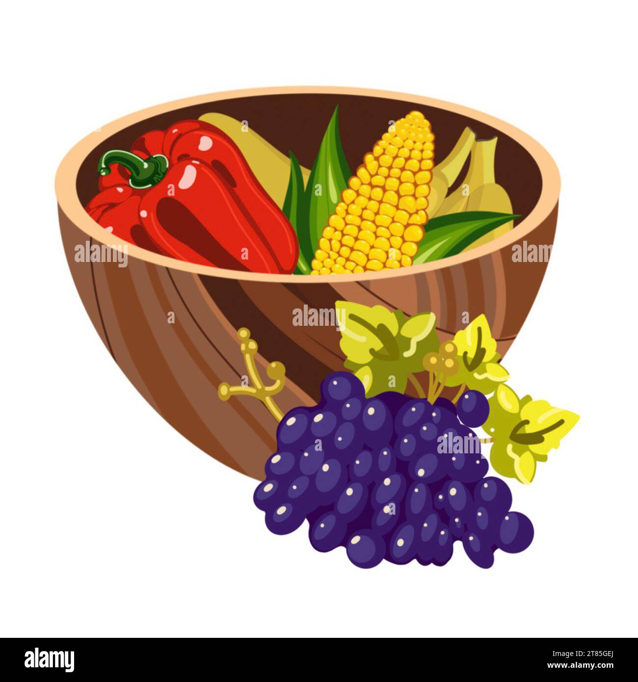 harvest in a wooden bowl pepper banana grapes corn cob on kwanzaa ...
