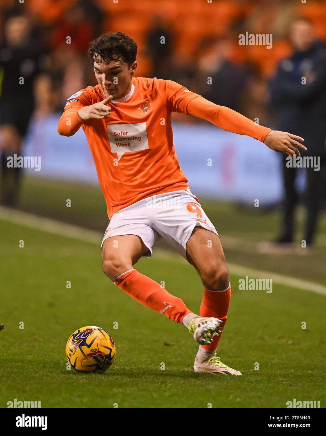 Kyle Joseph #9 of Blackpool in action during the Sky Bet League 1 match ...