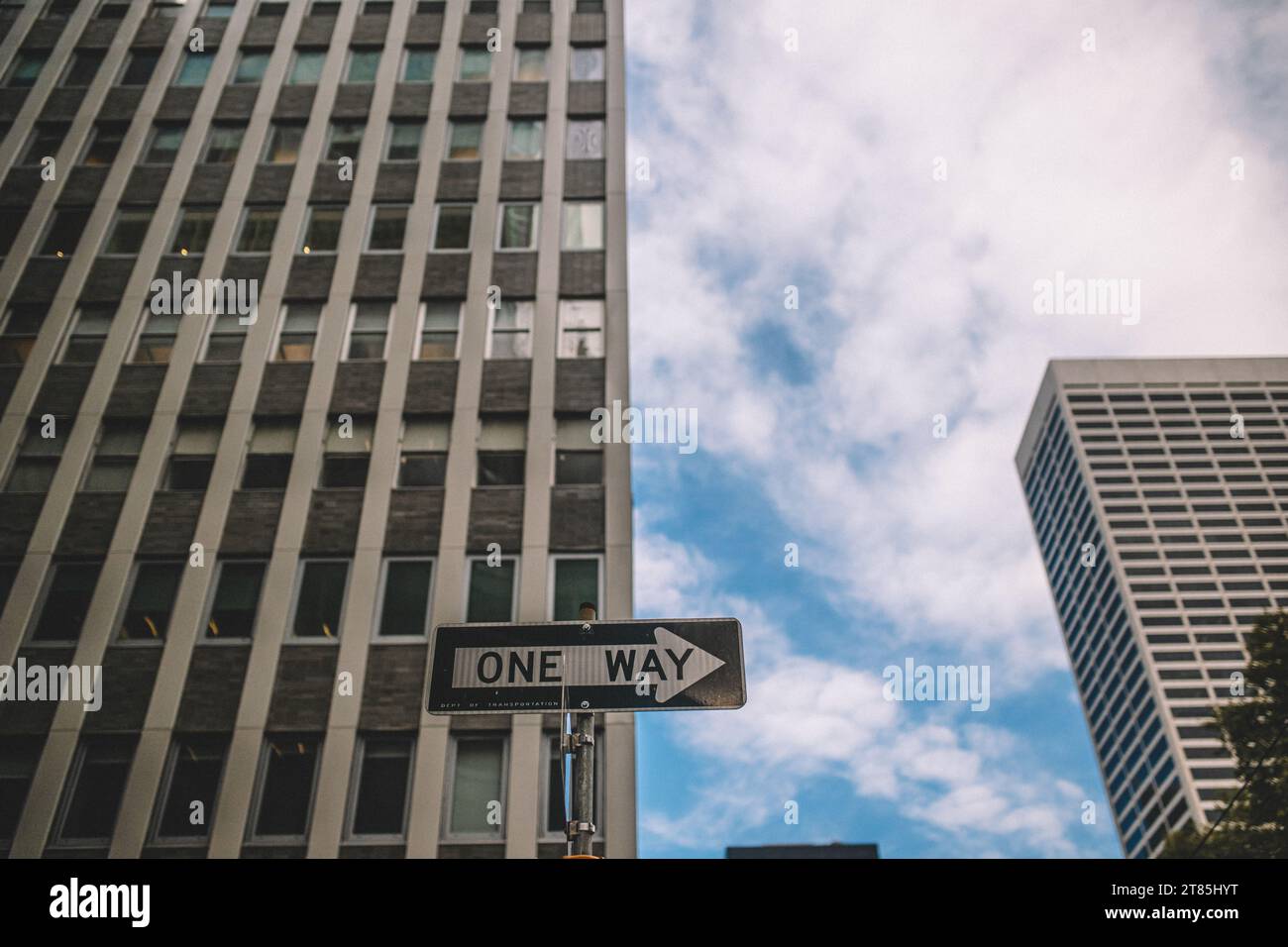 Pedestrian and One way traffic lights on the streets of New York Stock ...