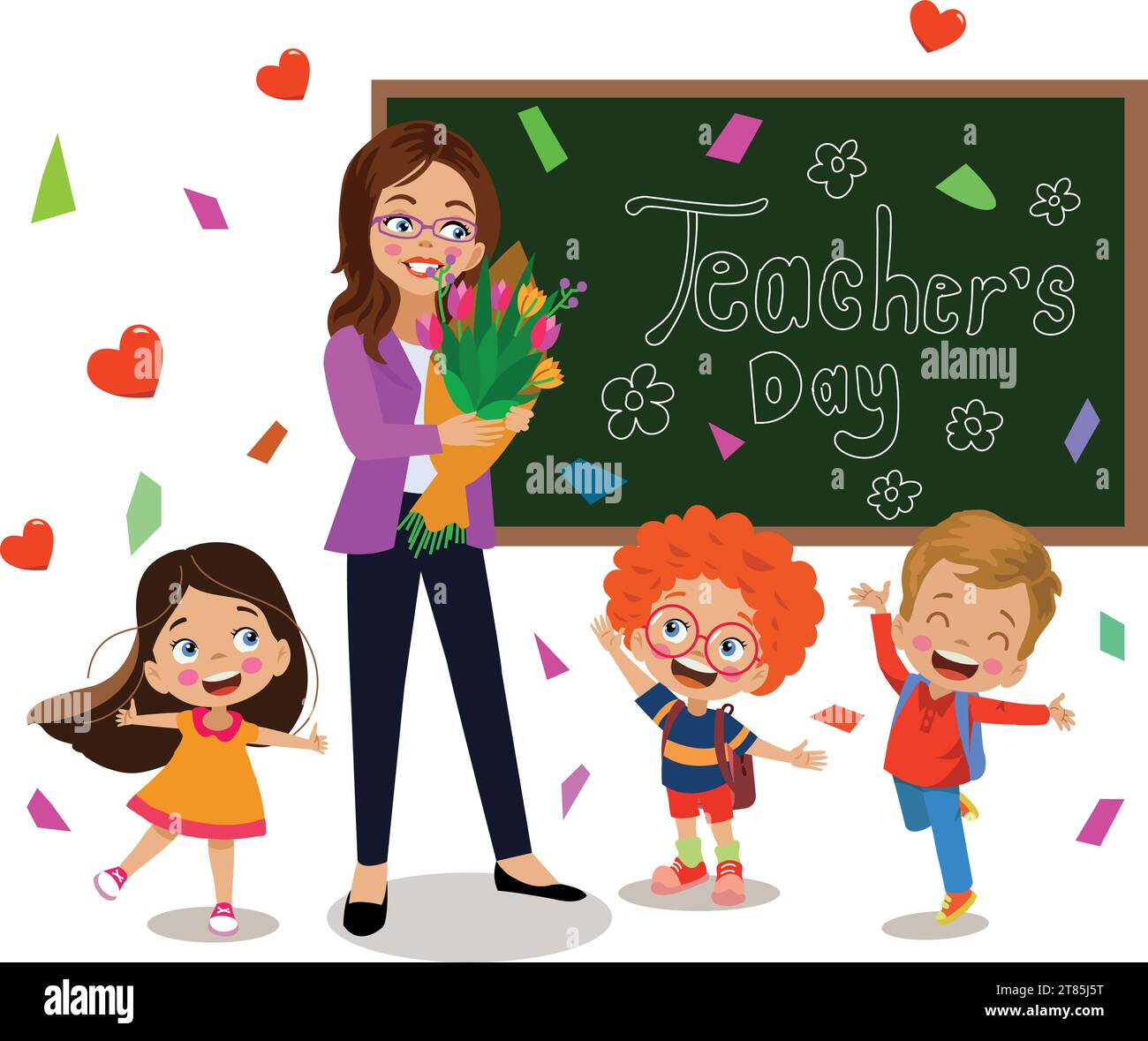 teacher and cute kids teachers day Stock Vector Image & Art - Alamy