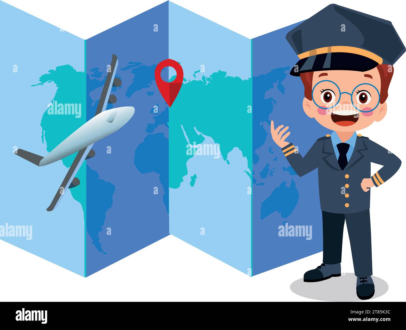 happy cute little kid boy wearing pilot uniform and world map Stock ...