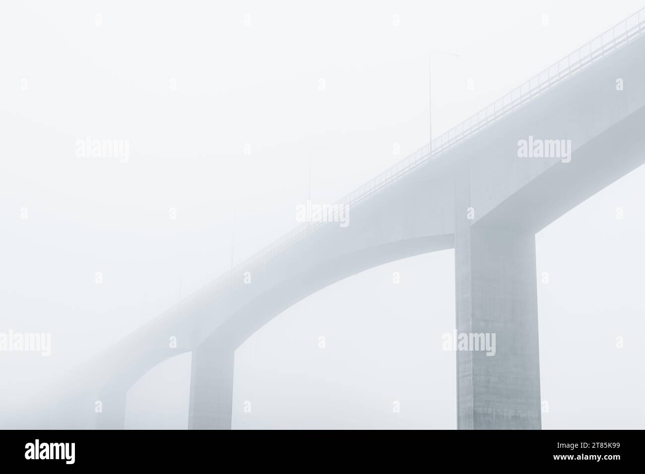 Foggy beam bridge in Gothenburg, Sweden with architectural elements ...