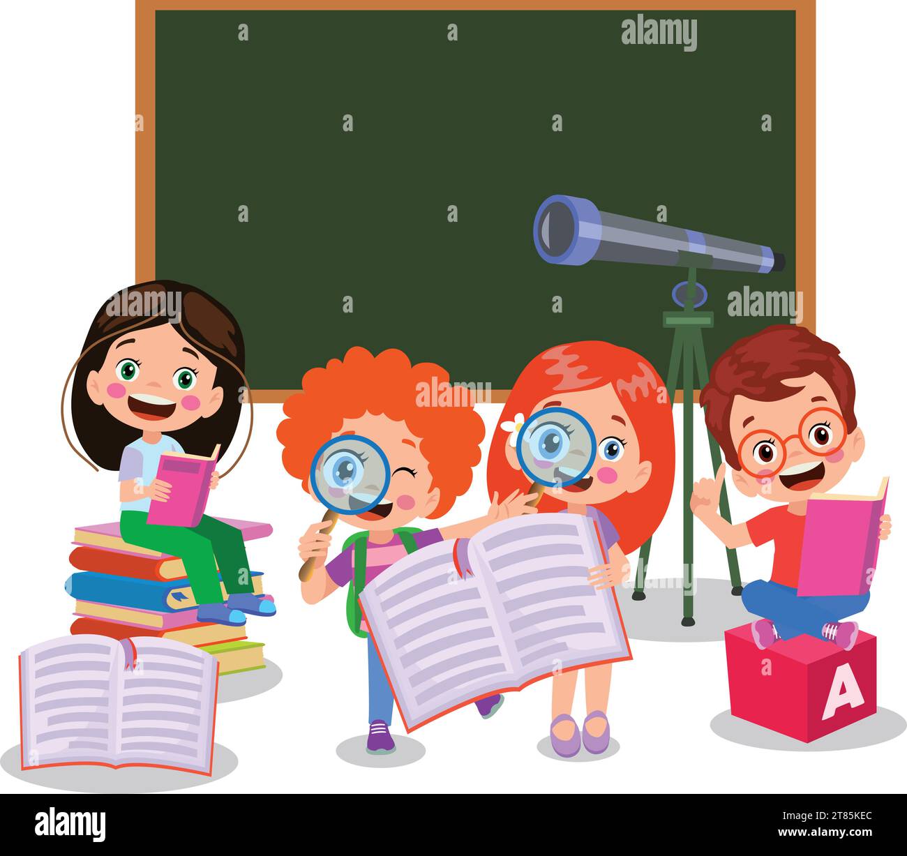 Kids playing with bricks and educational games in kindergarten room ...