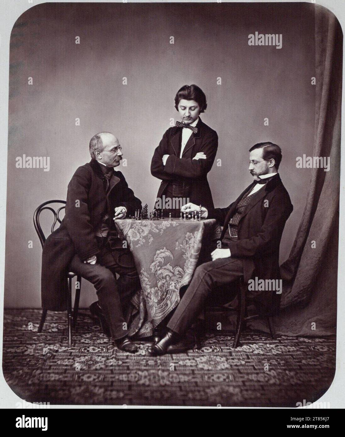 Johann Bauer The chess players. Albumin paper, on the box box 1864 ...