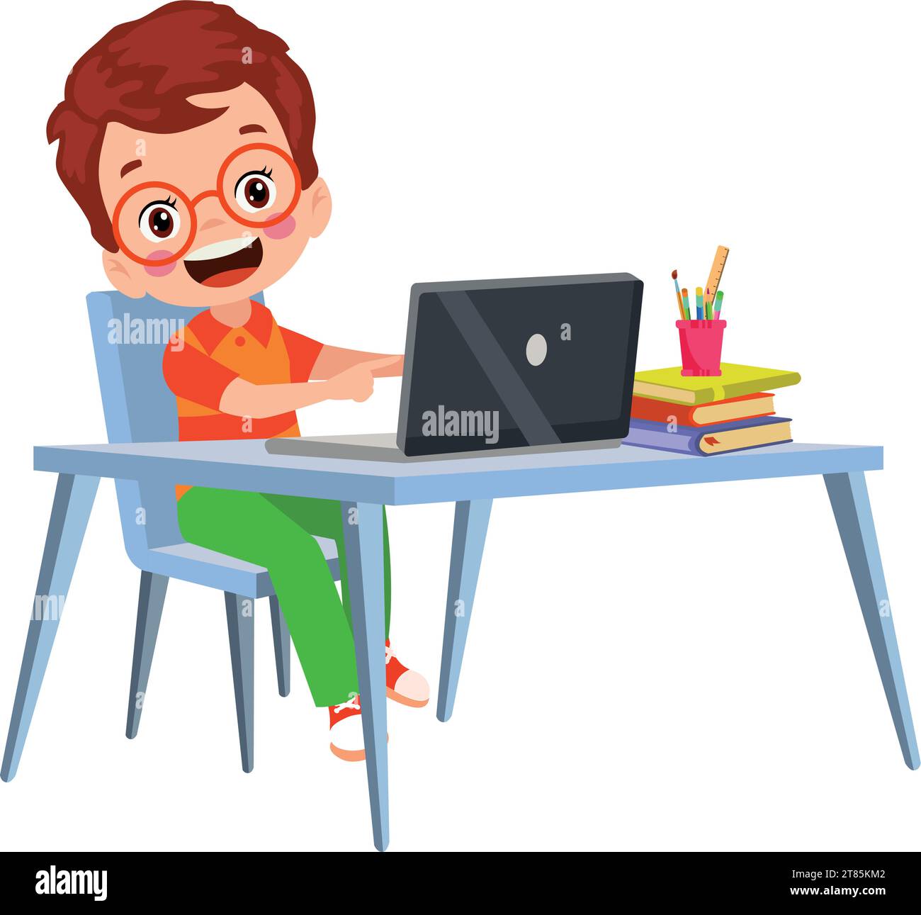 Vector Illustration Of Kids With Computer Stock Vector Image & Art - Alamy