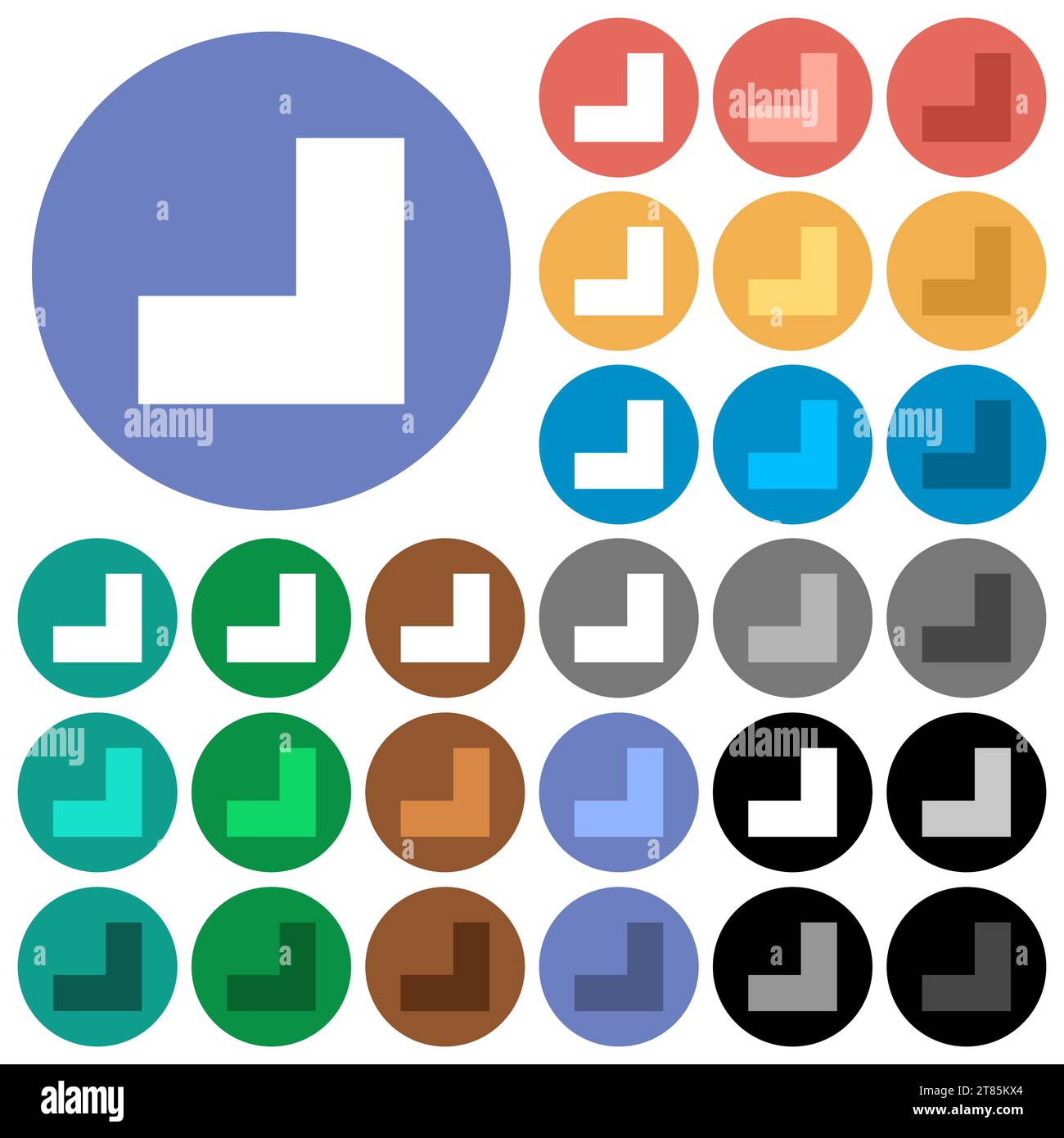 Bottom right angle arrow solid multi colored flat icons on round ...
