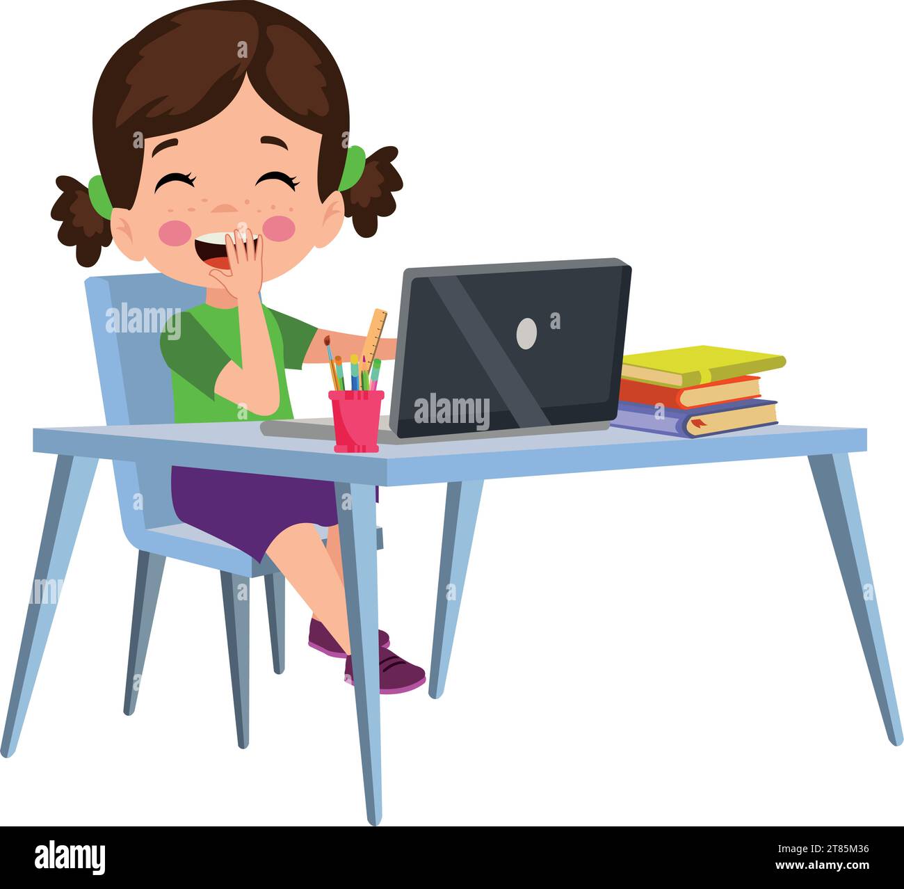 Vector Illustration Of Kids With Computer Stock Vector Image & Art - Alamy