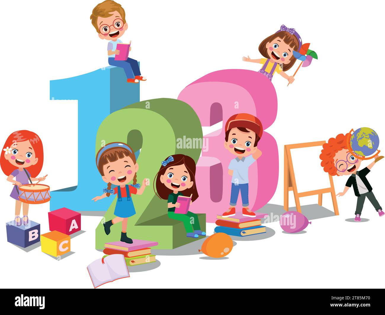 Cartoon kids with 123 numbers vector image Stock Vector Image & Art - Alamy