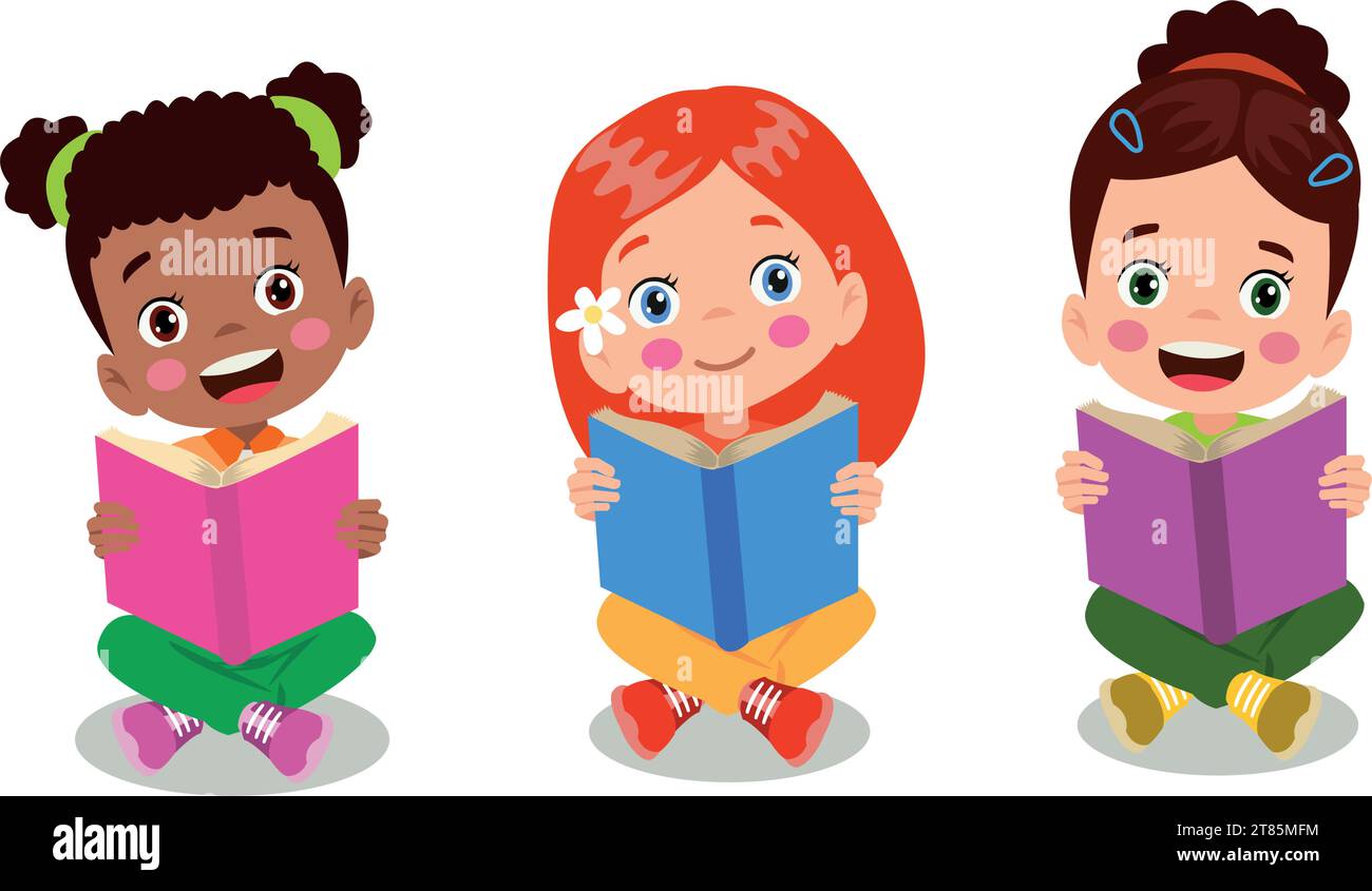 Set icons of small children reading a book Stock Vector Image & Art - Alamy