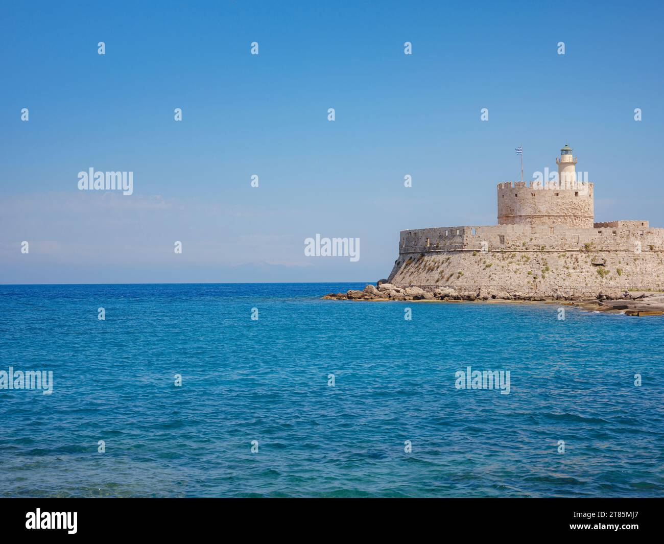 Mandraki port and fort of St. Nicholas. Rhodes, Greece. Hirschkuh ...