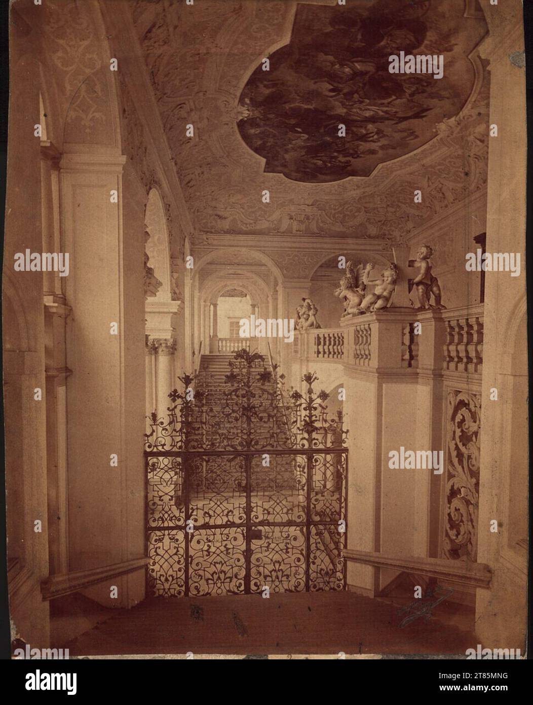 August Red Abbey of Sankt Florian in Upper Austria, staircase. Albumin ...