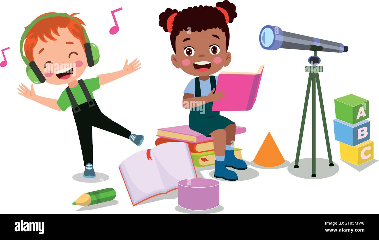 cartoon caharecter happy kid studynig and learning Stock Vector Image ...