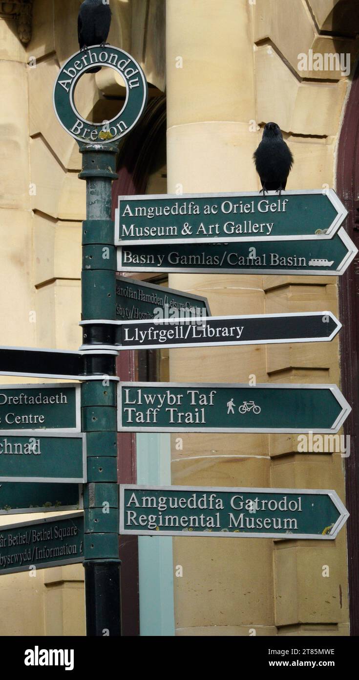 Sign in Brecon showing the directions from the town centre to places of ...