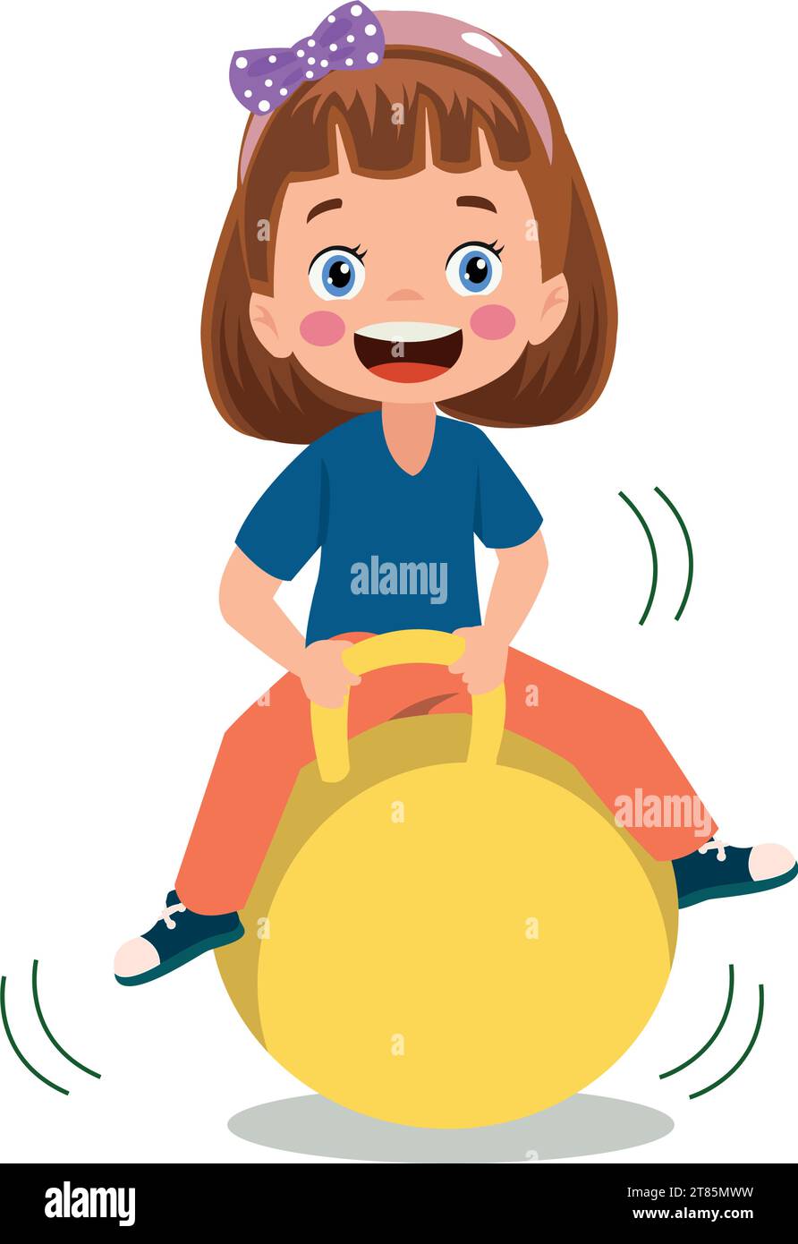 Girl on bouncing ball playing hi-res stock photography and images - Alamy
