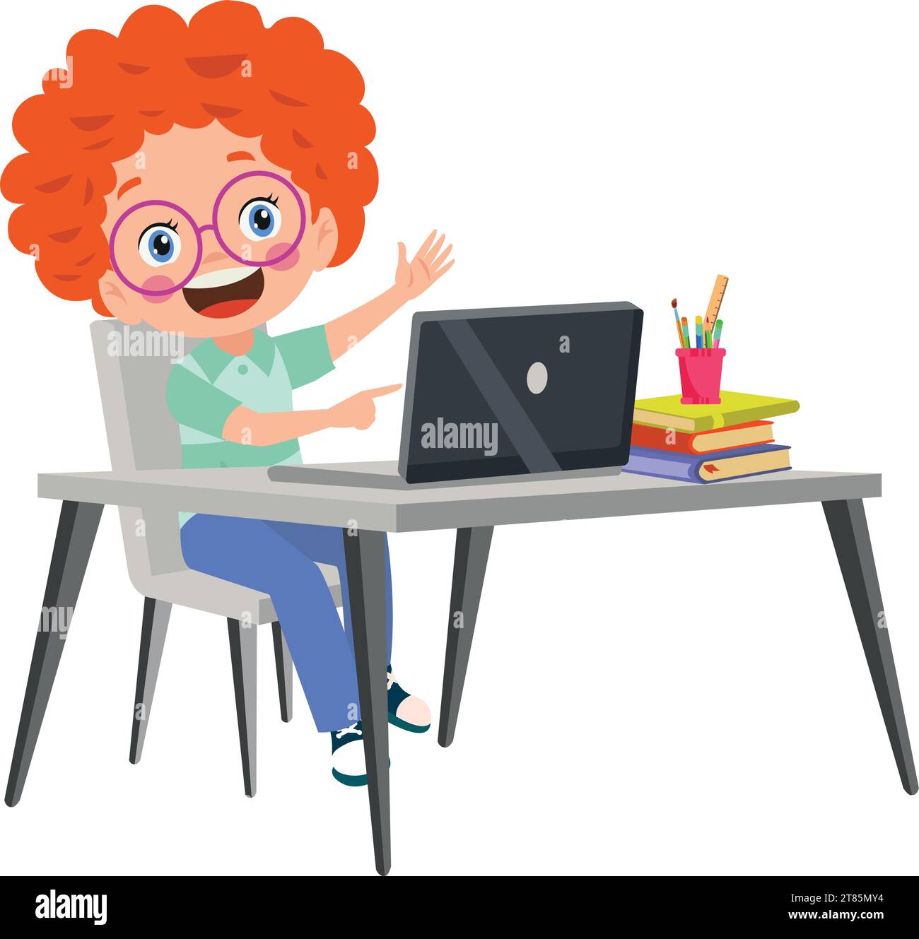 Vector Illustration Of Kids With Computer Stock Vector Image & Art - Alamy