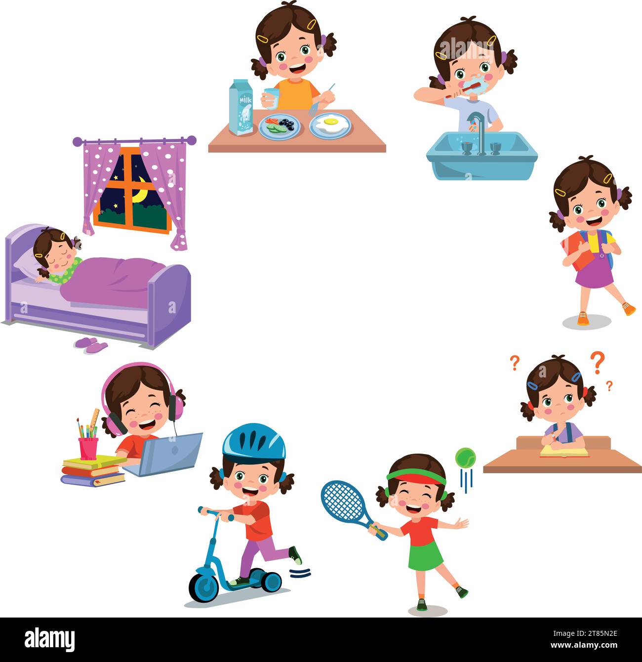 Cartoon kid daily routine activities set Stock Vector Image & Art - Alamy