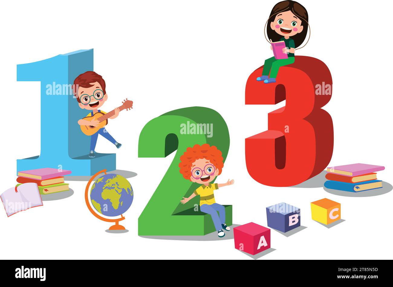 Cartoon kids with 123 numbers vector image Stock Vector Image & Art - Alamy