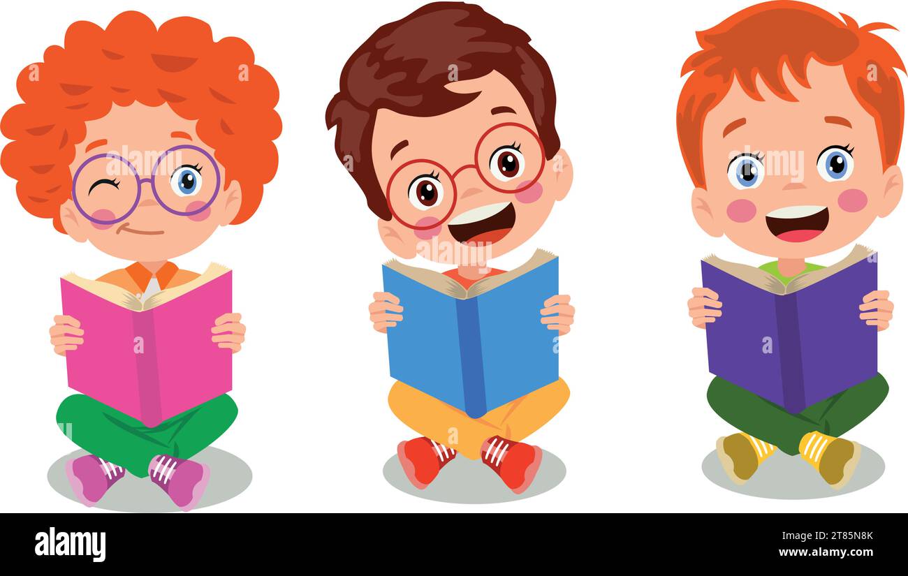 Set icons of small children reading a book Stock Vector Image & Art - Alamy