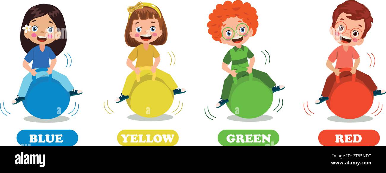 Kids Bouncing On Hopper Ball and colours Stock Vector Image & Art - Alamy