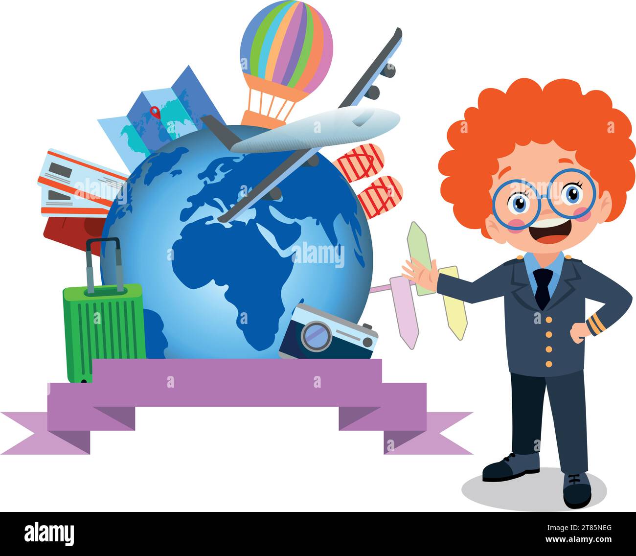 happy cute little kid boy wearing pilot uniform and world map Stock ...