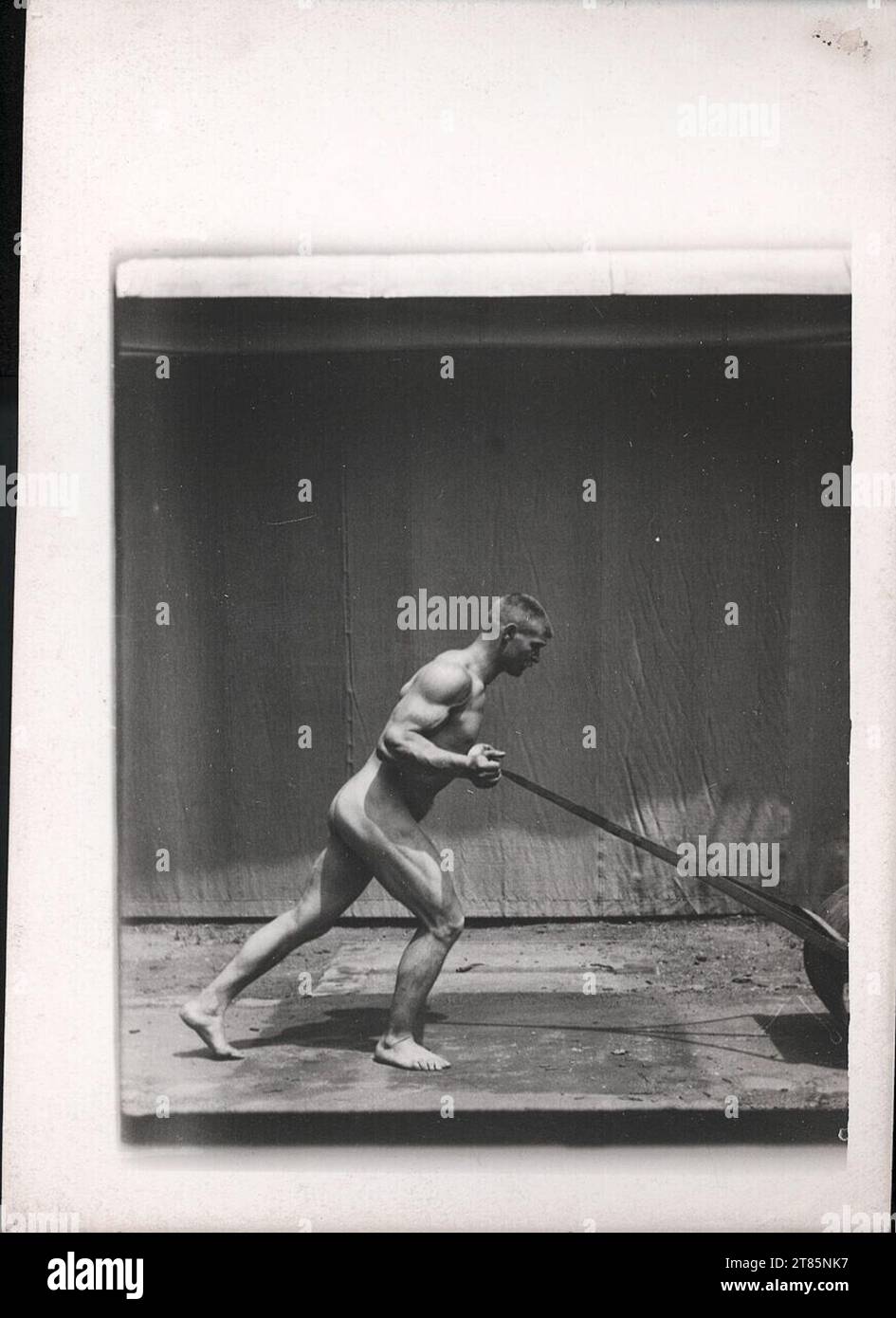 Albert Londe Man pushes roller. Silver gelatin paper around 1891 Stock ...