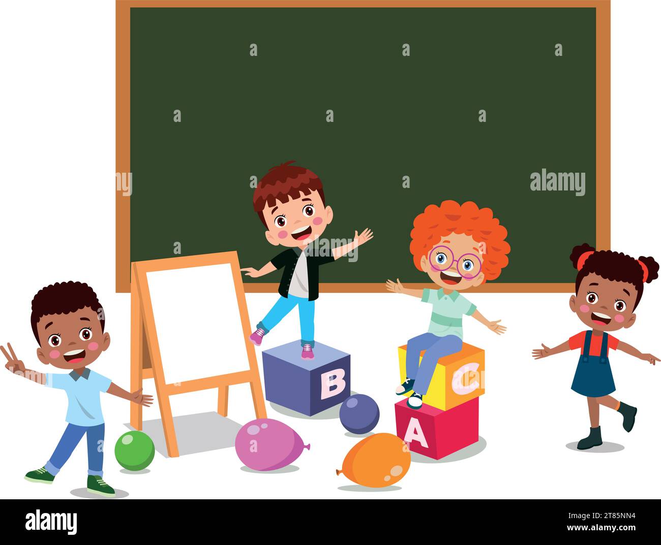 back to school school classroom and cute happy students Stock Vector ...