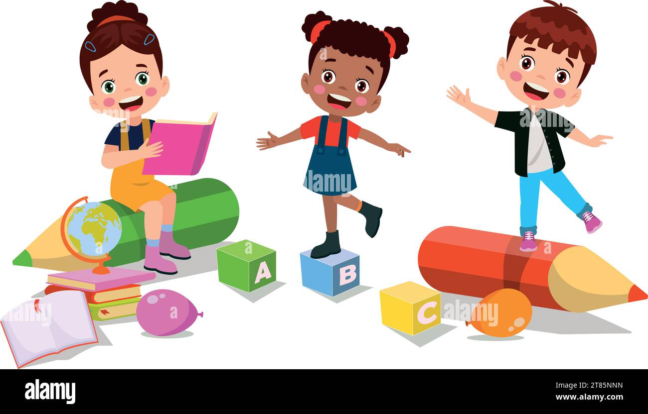 cartoon caharecter happy kid studynig and learning Stock Vector Image ...