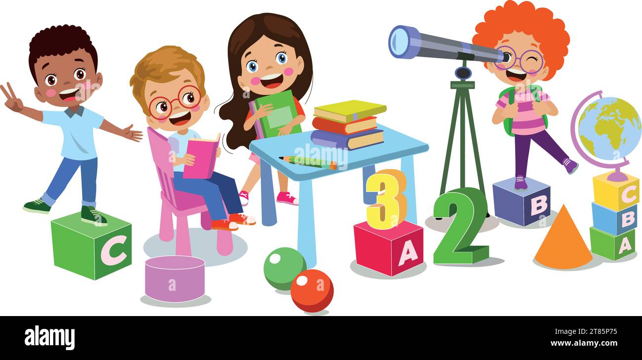 cartoon caharecter happy kid studynig and learning Stock Vector Image ...