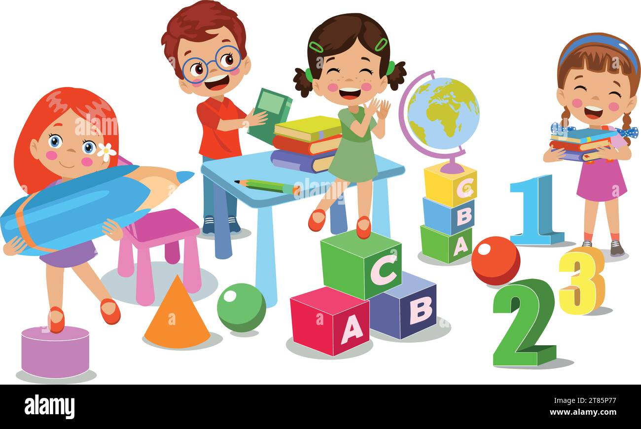 cartoon caharecter happy kid studynig and learning Stock Vector Image ...