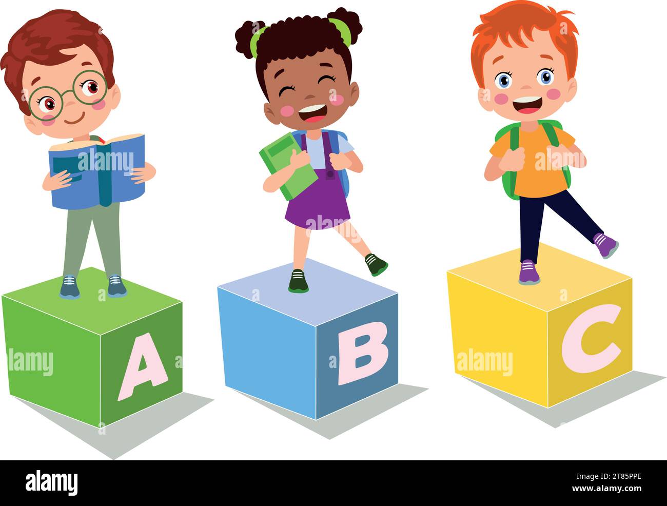 Vector illustration of cute kids with Abc blocks, abc letters Stock ...