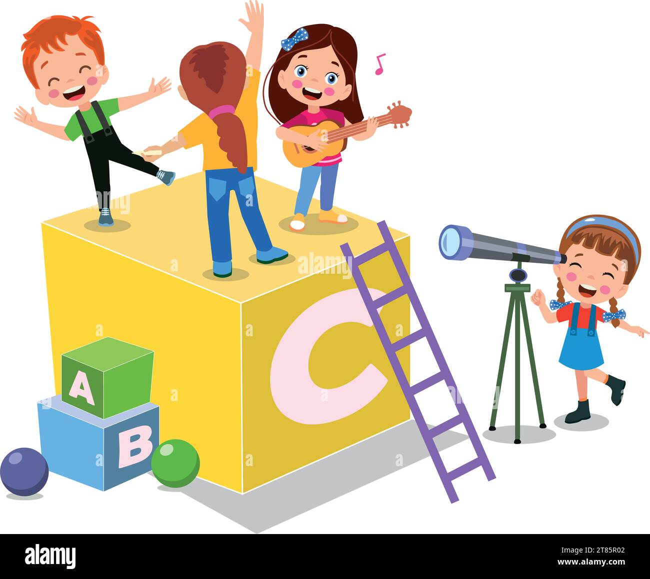 Vector illustration of cute kids with Abc blocks, abc letters Stock ...