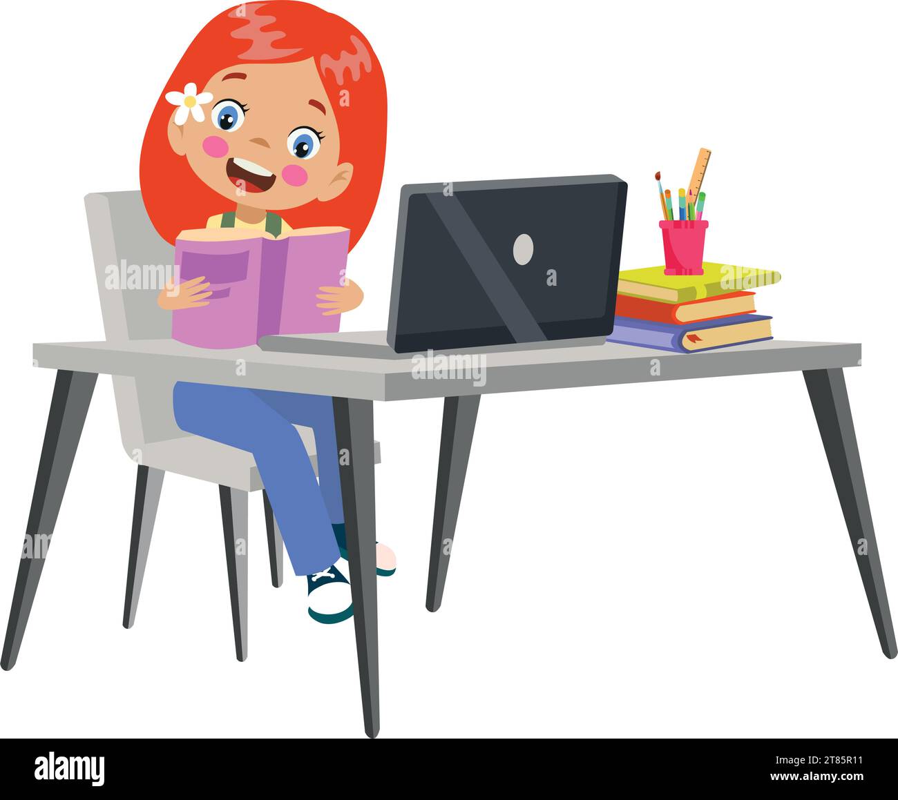 Vector Illustration Of Kids With Computer Stock Vector Image & Art - Alamy