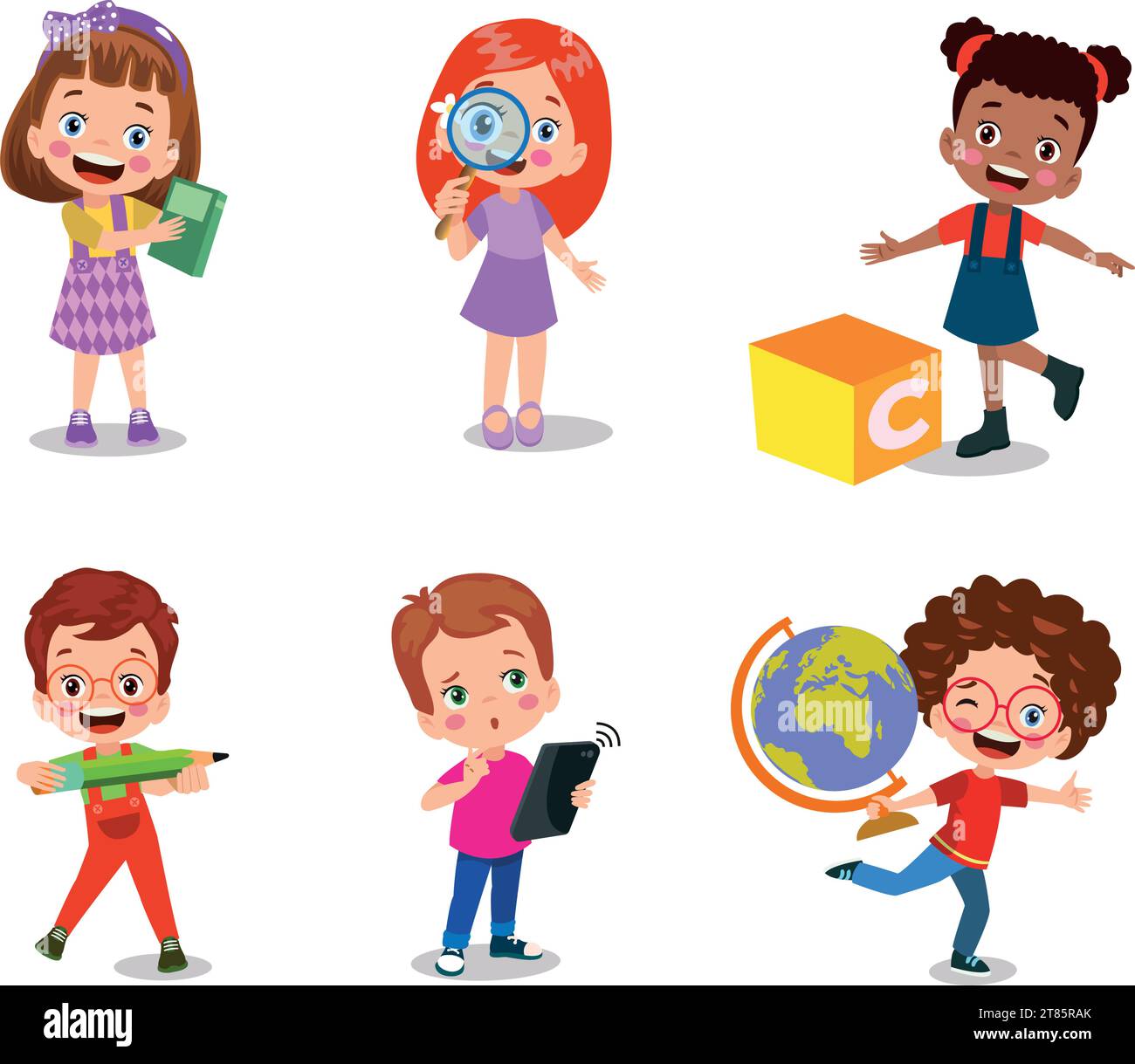 cartoon caharecter happy kid studynig and learning Stock Vector Image ...