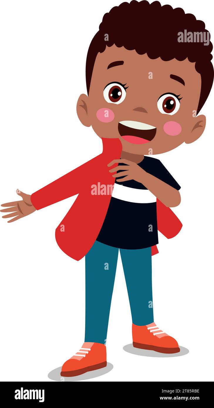 Cute little boy wearing clothes get dressed daily routine activity ...