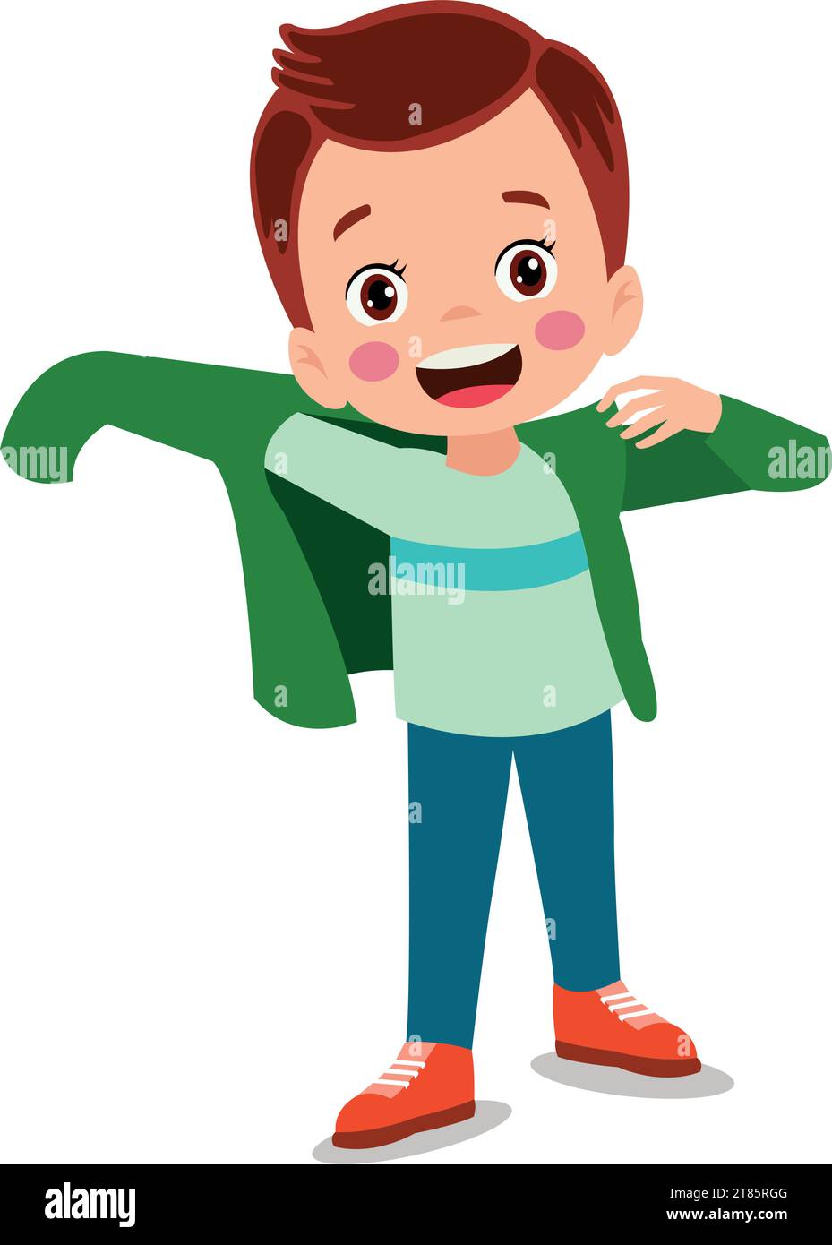 Cute little boy wearing clothes get dressed daily routine activity ...