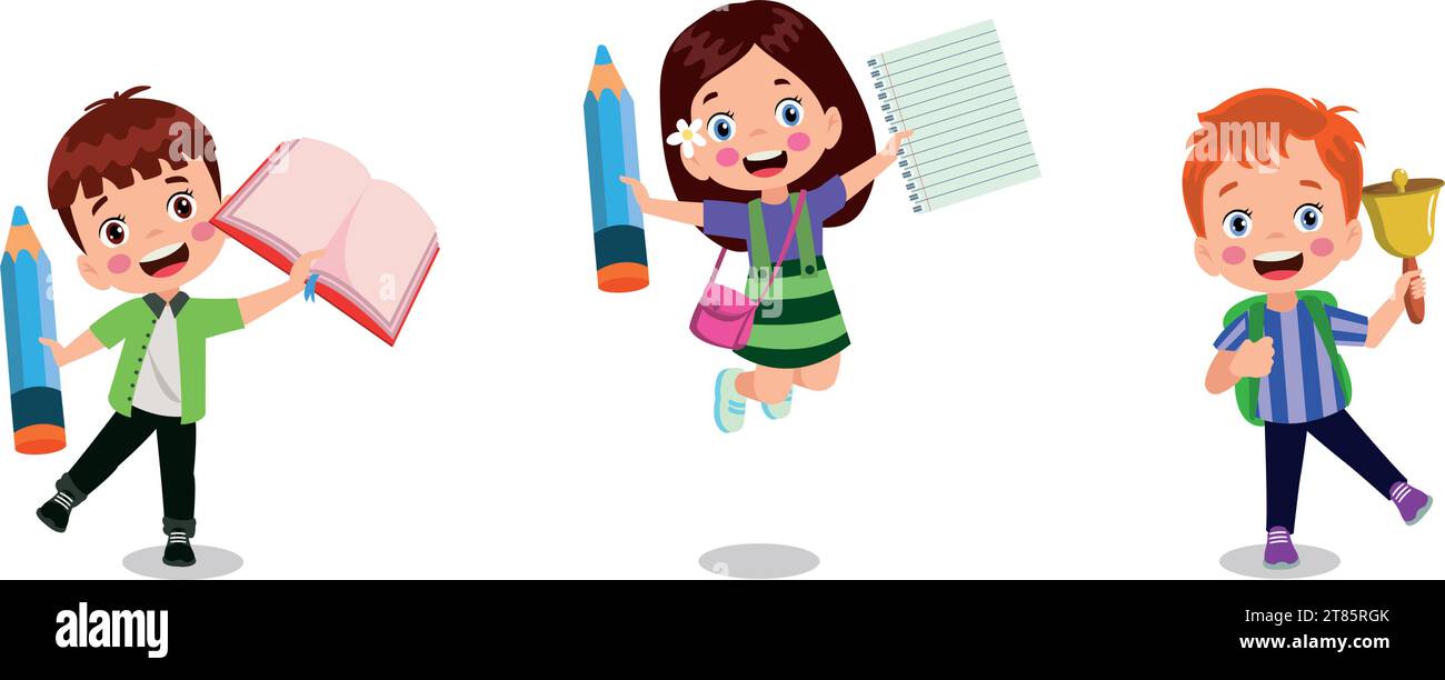 back to school school classroom and cute happy students Stock Vector ...