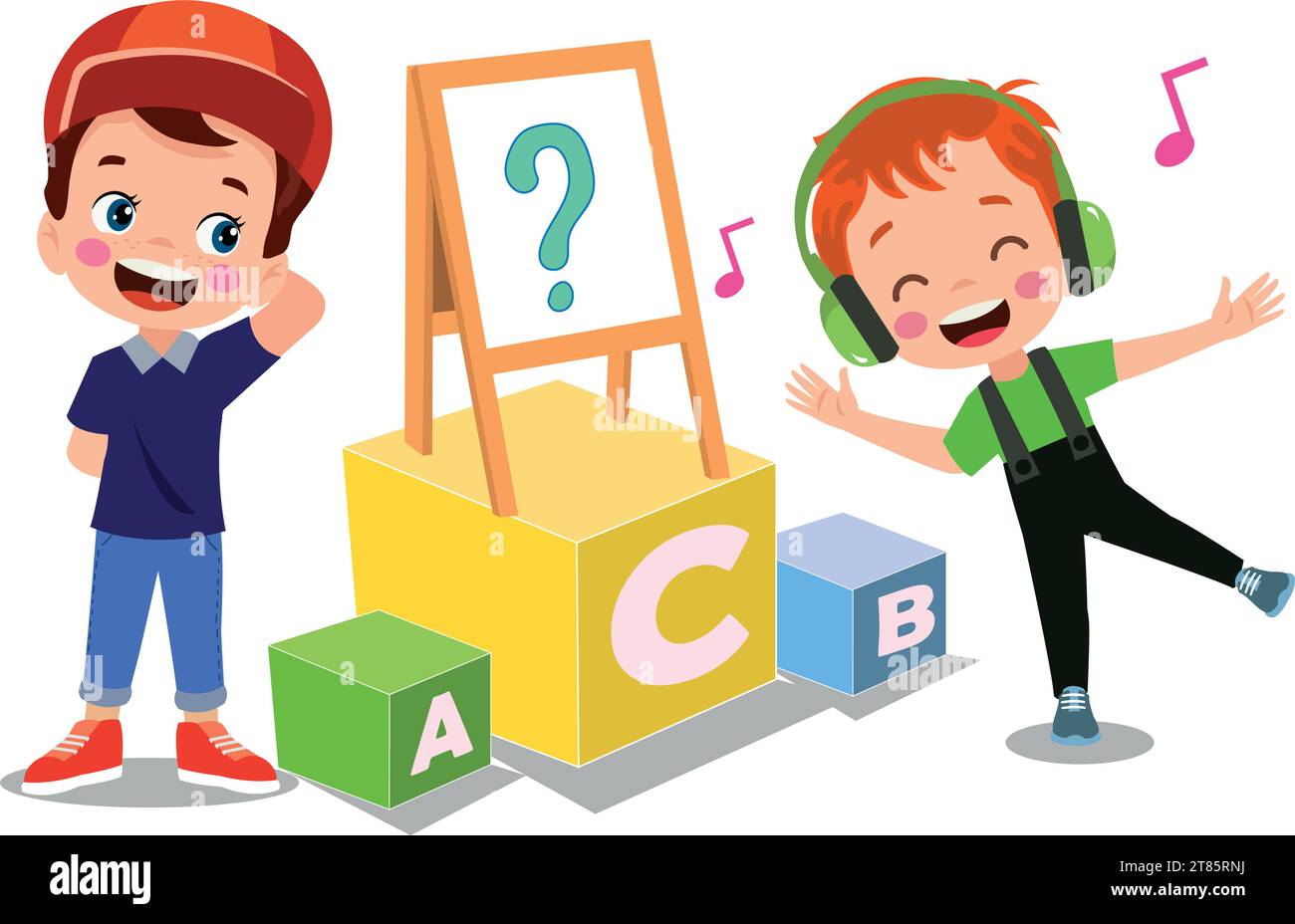 Vector illustration of cute kids with Abc blocks, abc letters Stock ...