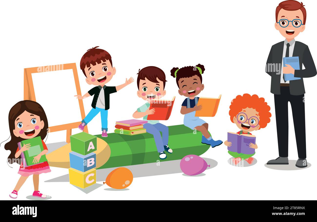 Child reading book in classroom Stock Vector Images - Alamy